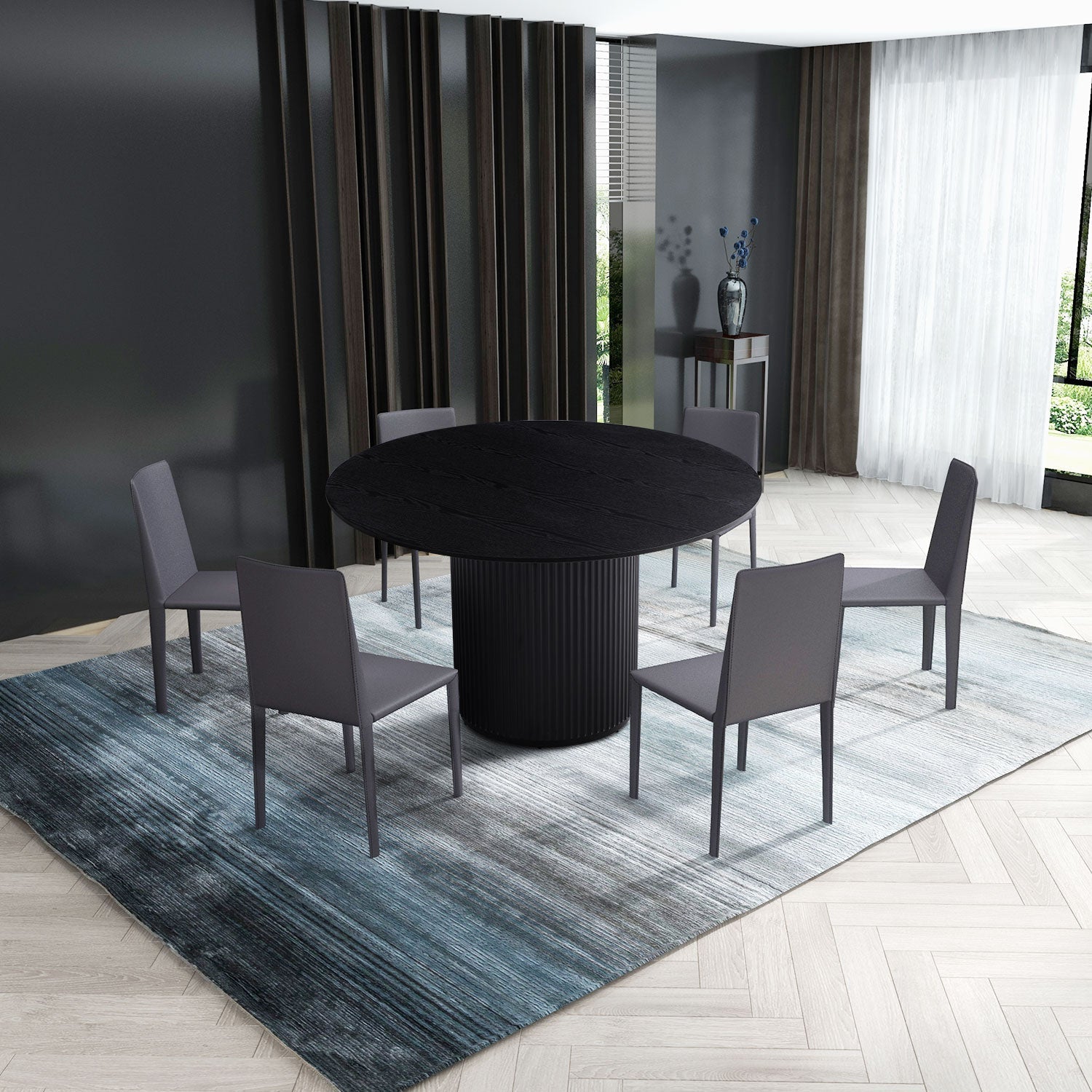 Round Dining Table with T-Shaped Design and Wood Frame - Pier 1