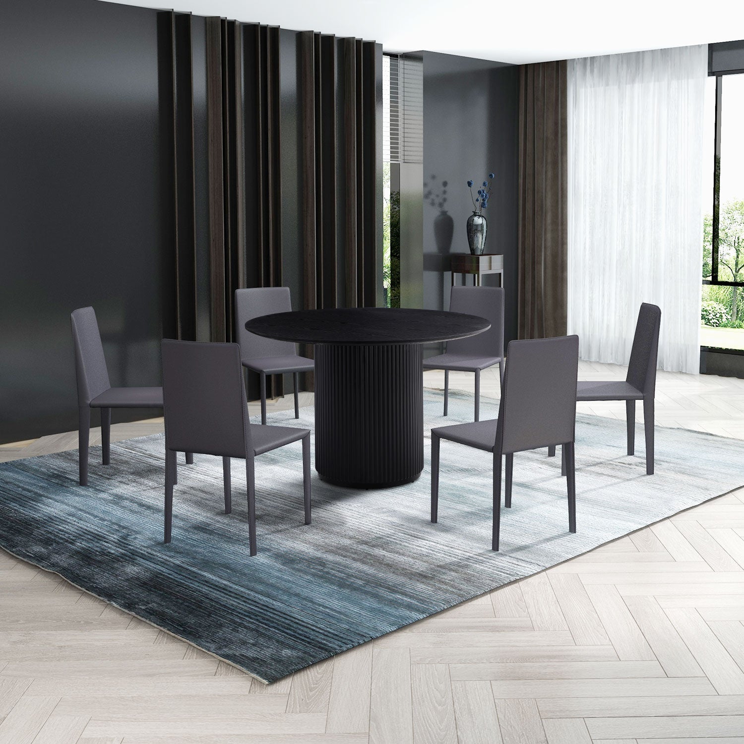 Round Dining Table with T-Shaped Design and Wood Frame - Pier 1