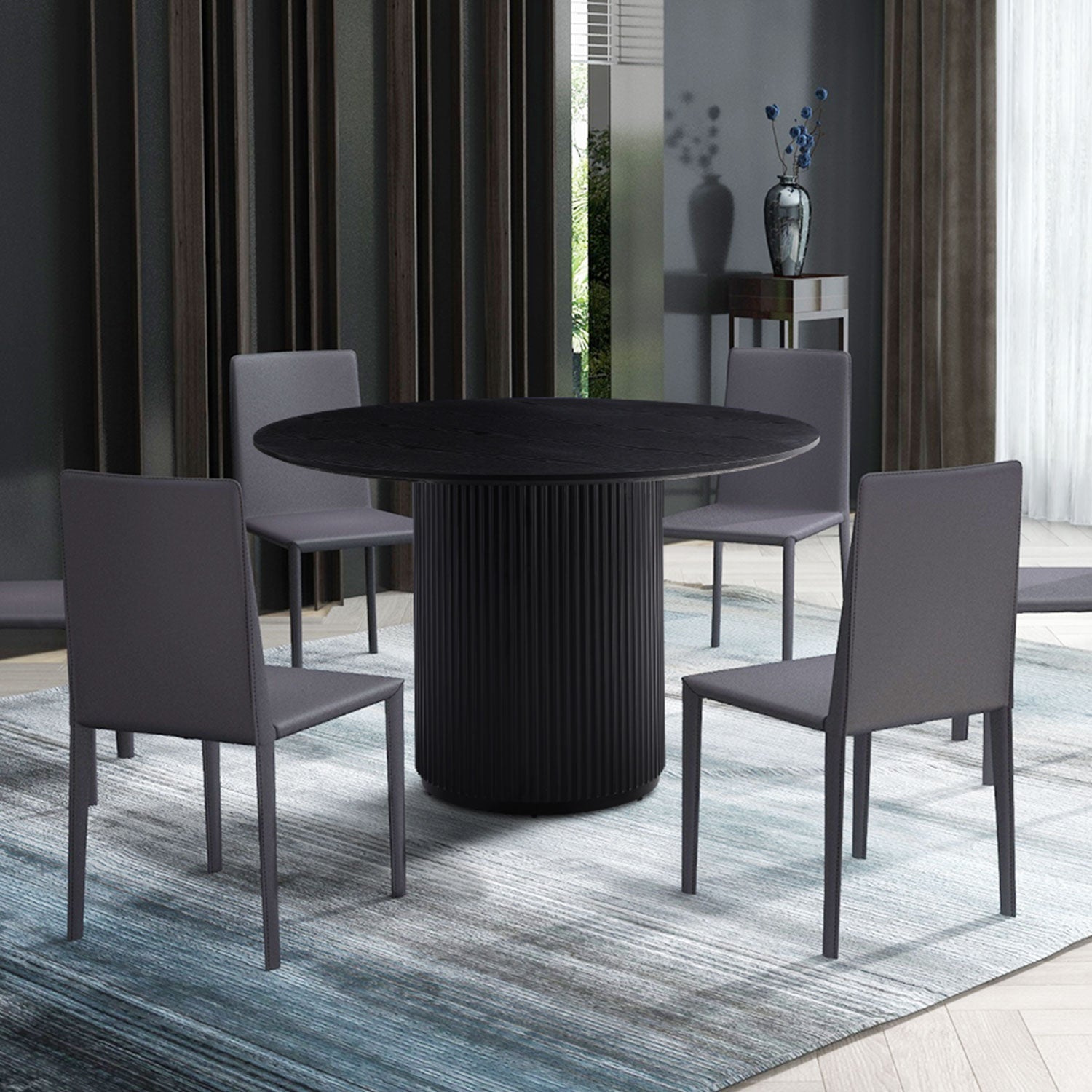 Round Dining Table with T-Shaped Design and Wood Frame - Pier 1