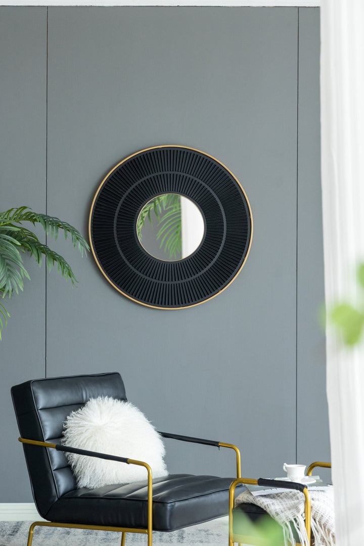 Round Wall Mirror with Carved Pleated Pattern - Pier 1