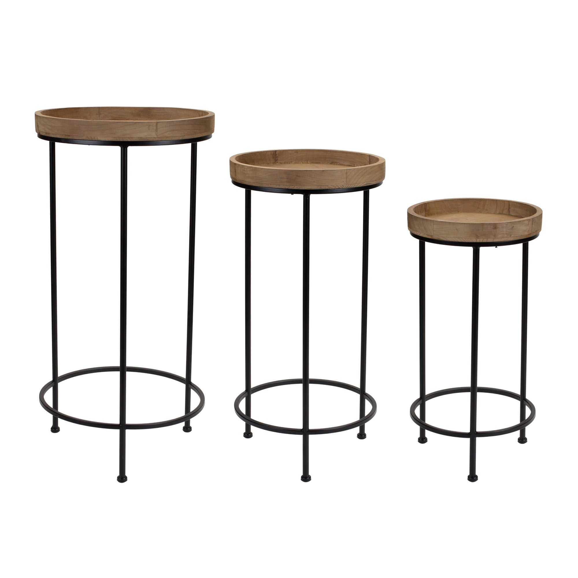 Round Wood and Metal Plant Stand Table (Set of 2) - Pier 1