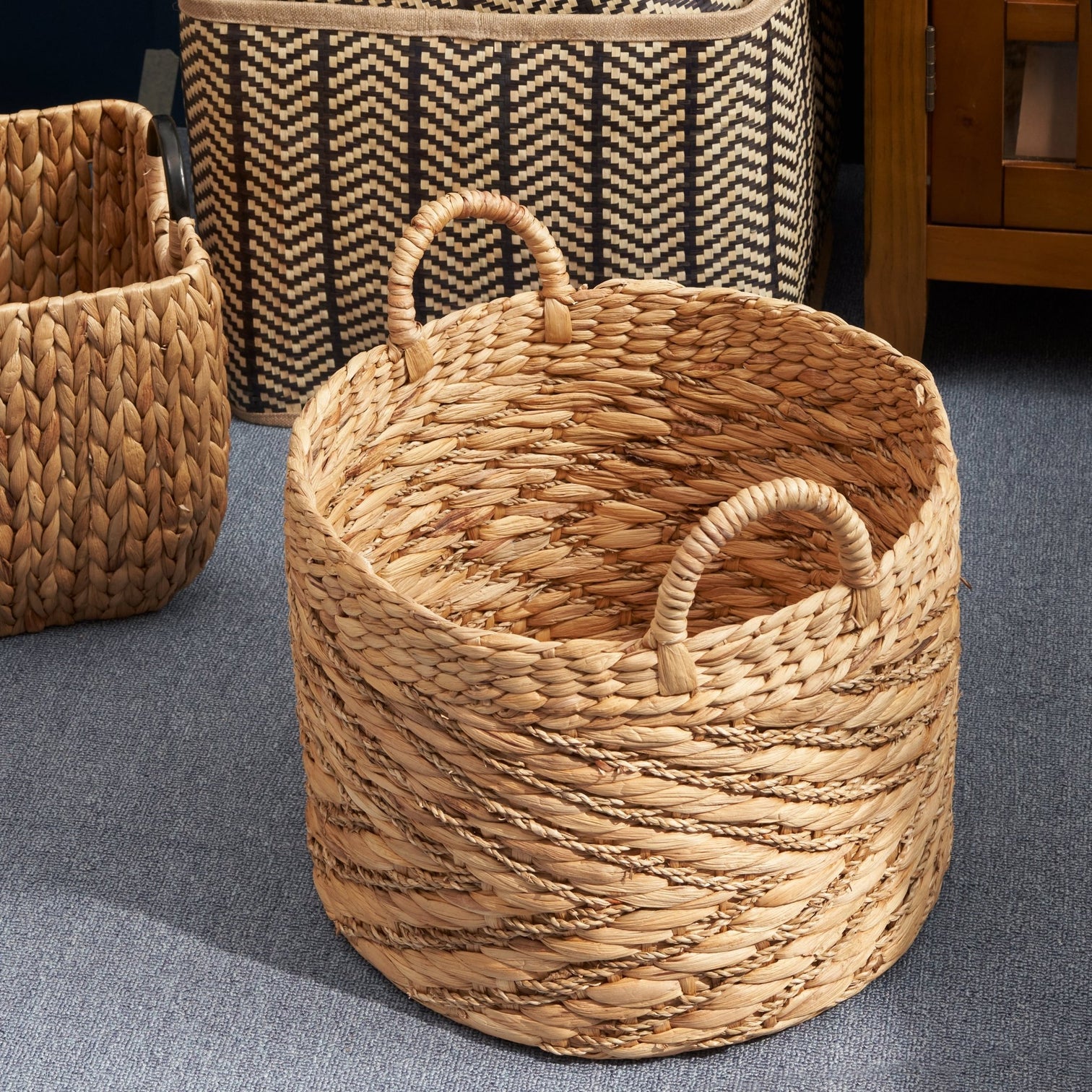 Round Woven Storage Basket with Handles - Pier 1