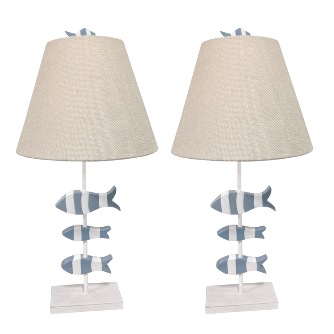 School of Fish 28” Resin 3-Fish Table Lamp, Blue and White, (Set of 2 ...