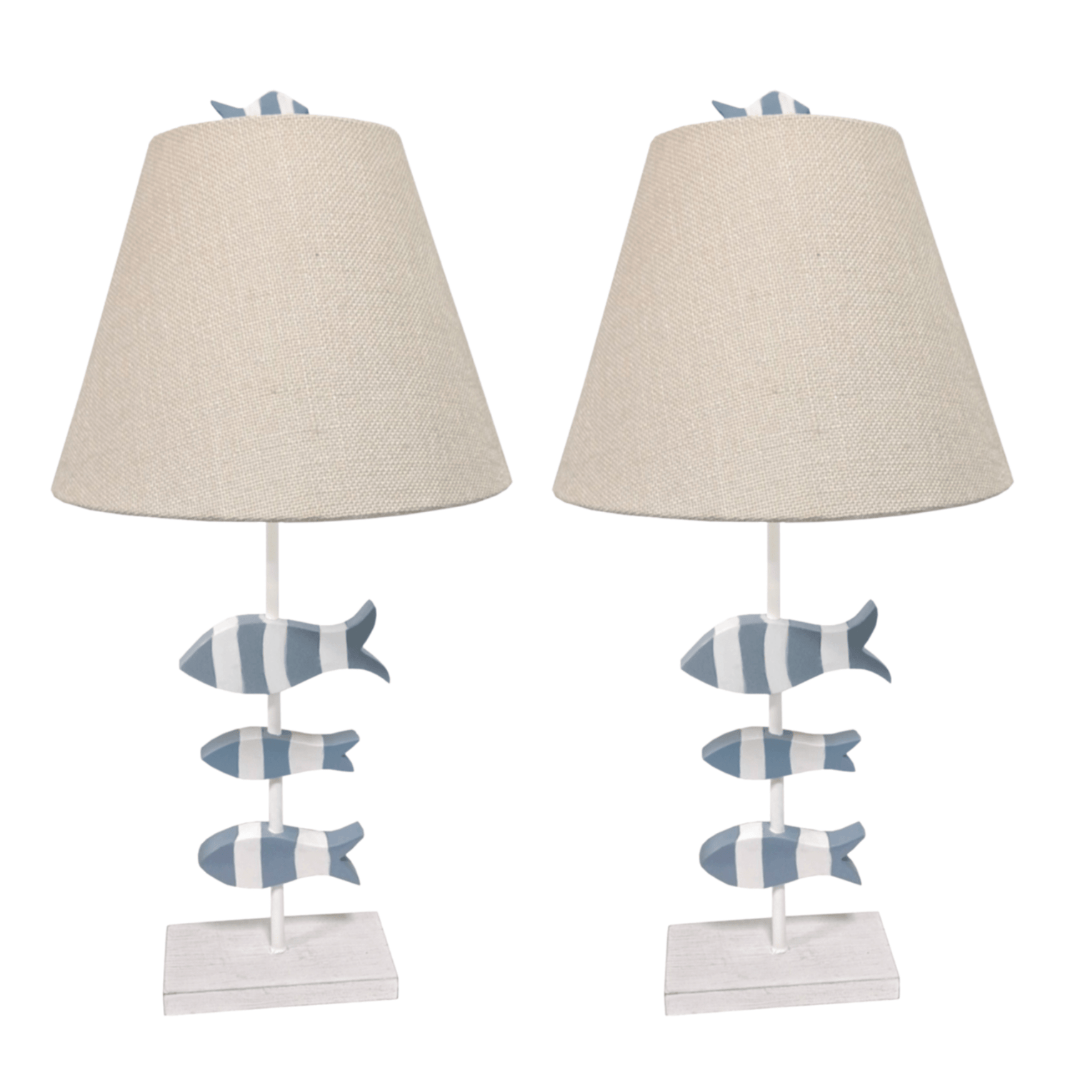 School of Fish 28” Resin 3-Fish Table Lamp, Blue and White, (Set of 2 ...