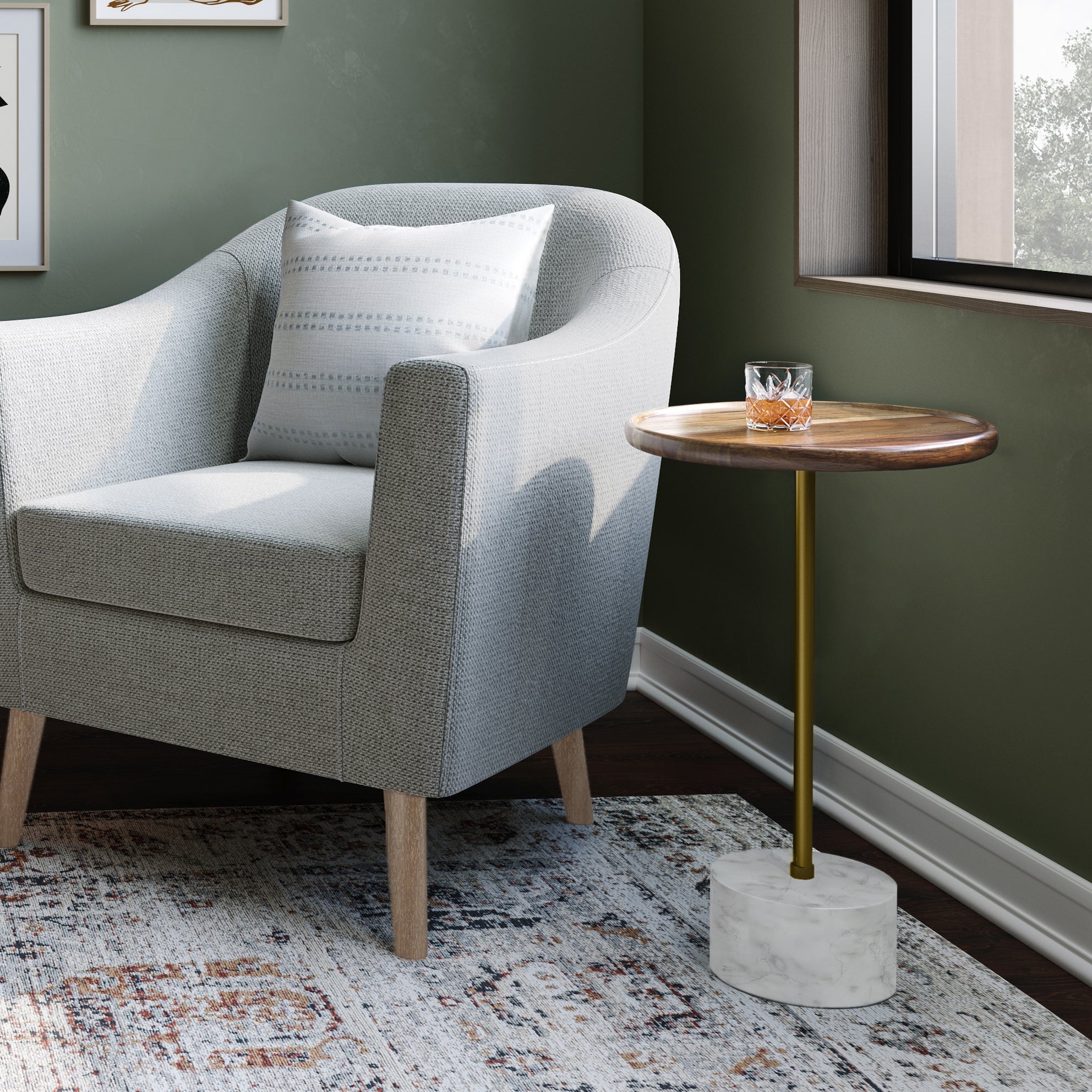 Side Table with Acacia Wood Top and Marble Base - Pier 1