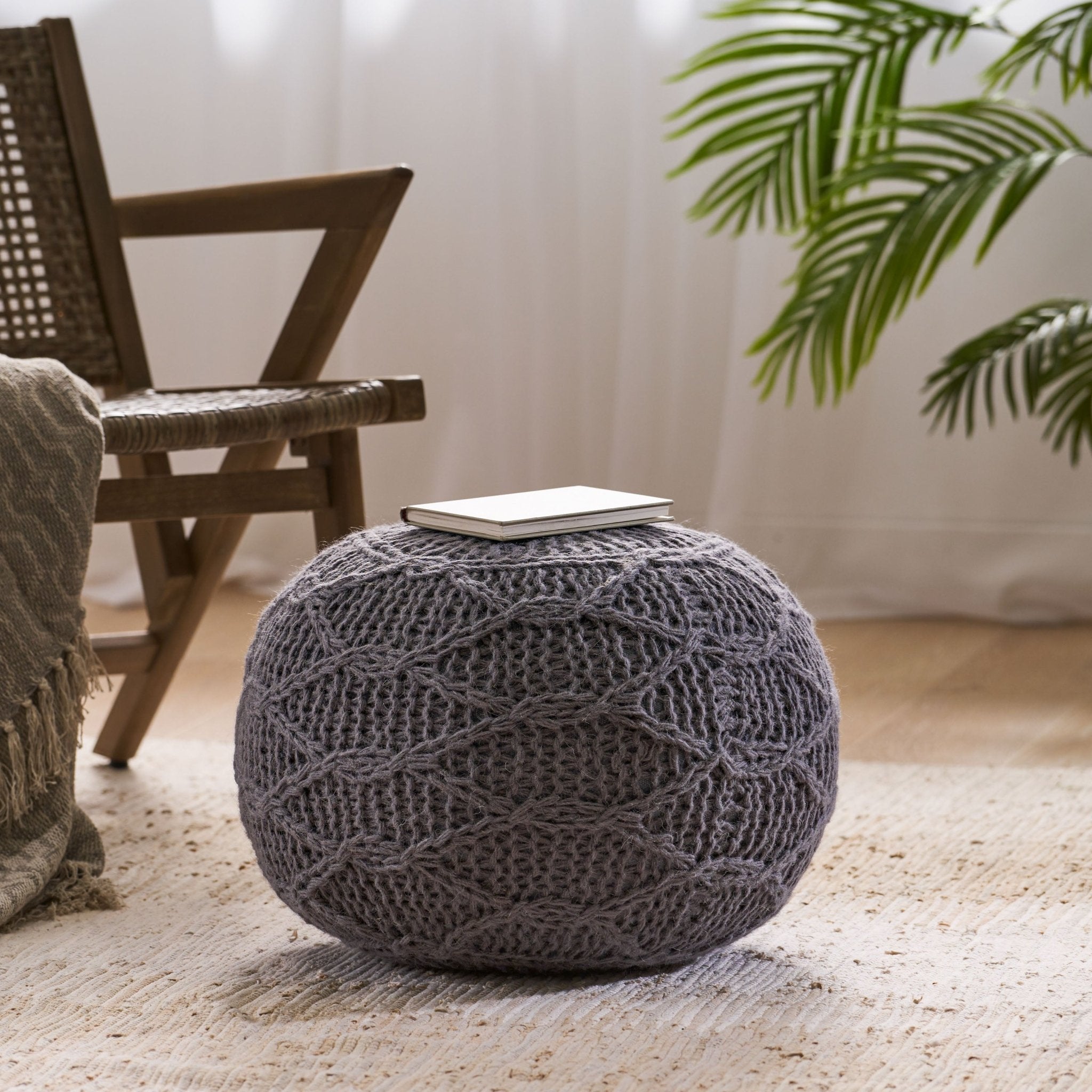 Splendid Round Knitted Wool Pouf - Pier 1