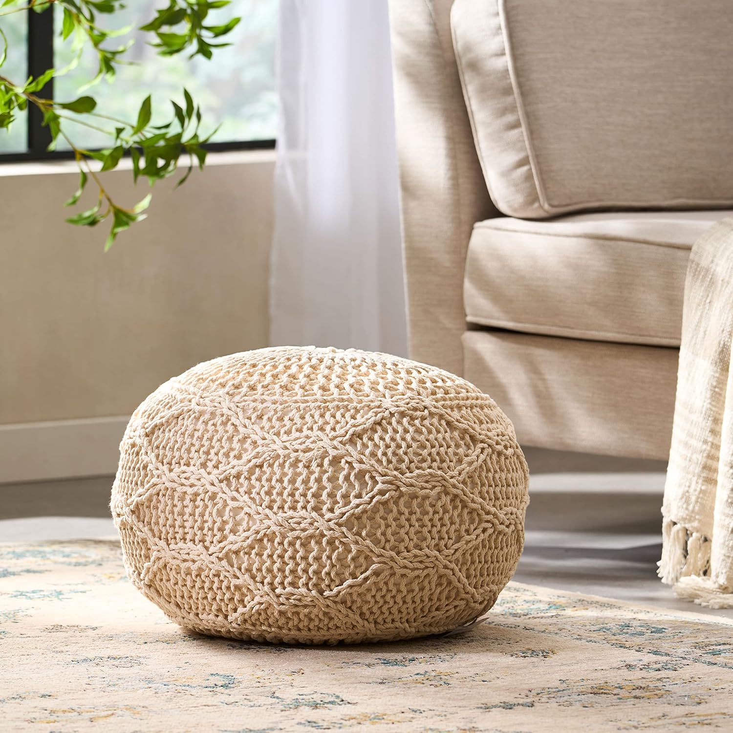 Splendid Round Knitted Wool Pouf - Pier 1