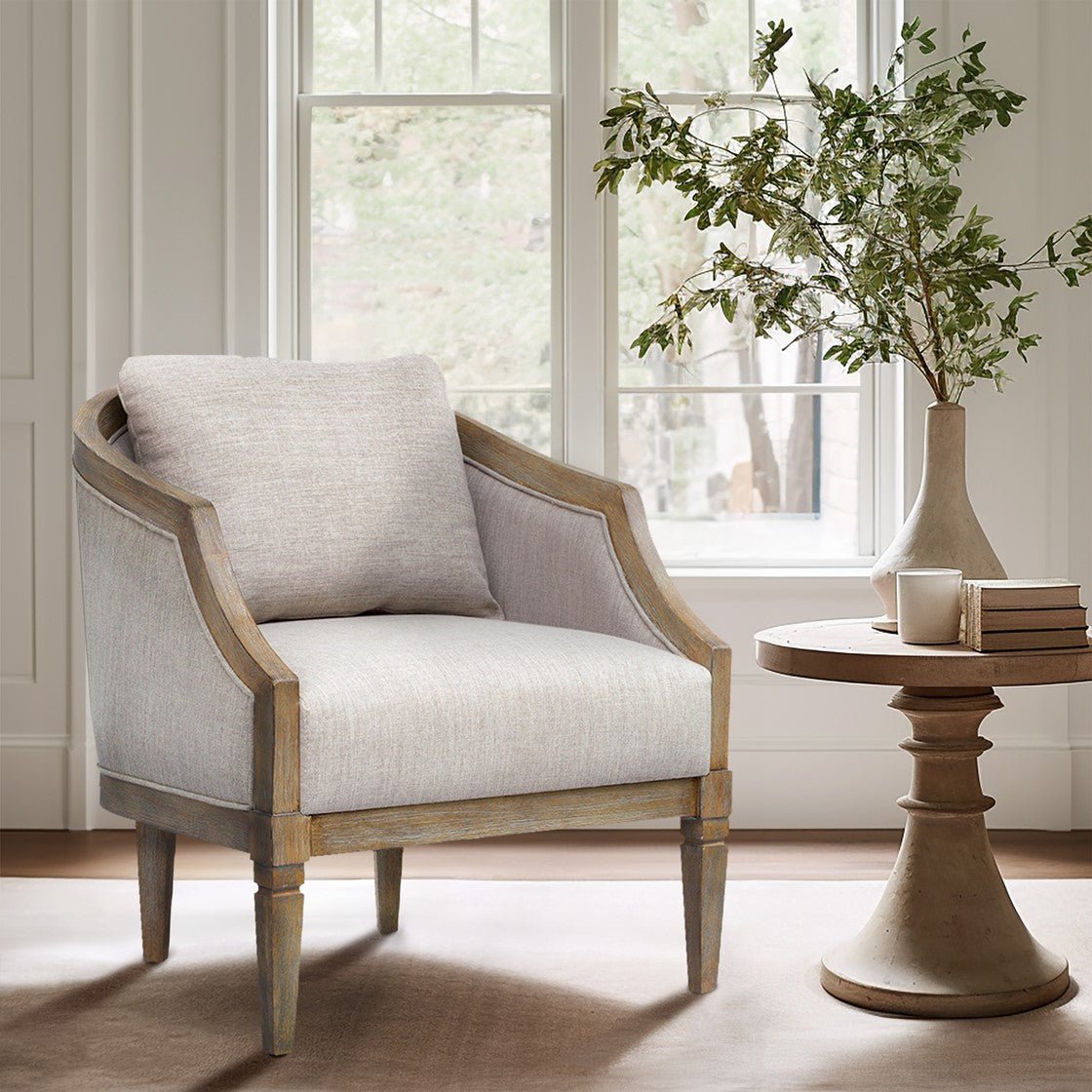 Upholstered Accent Chair with Removable Back Cushion and Recessed Arms ...