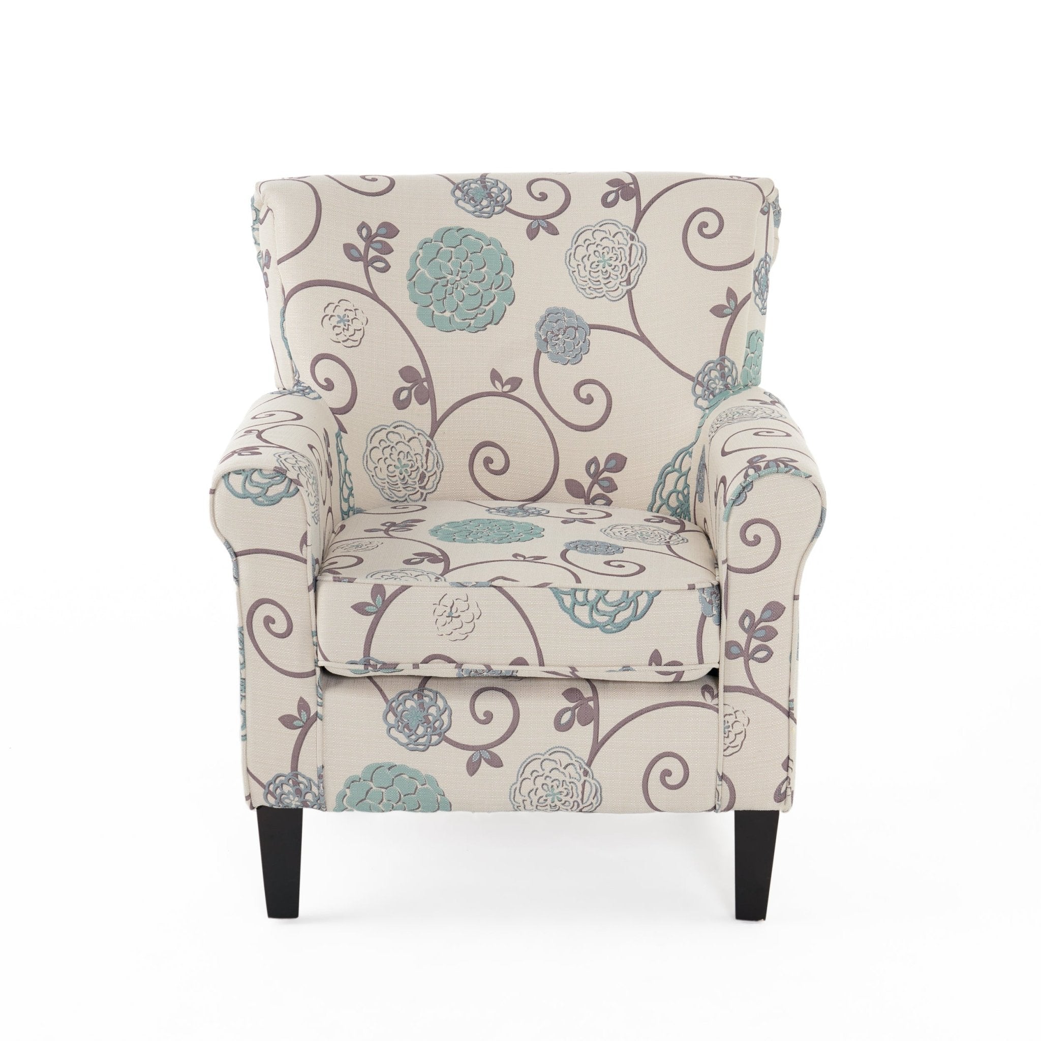 Upholstered Chair with Floral Pattern Design and Solid Wood Legs - Pier 1