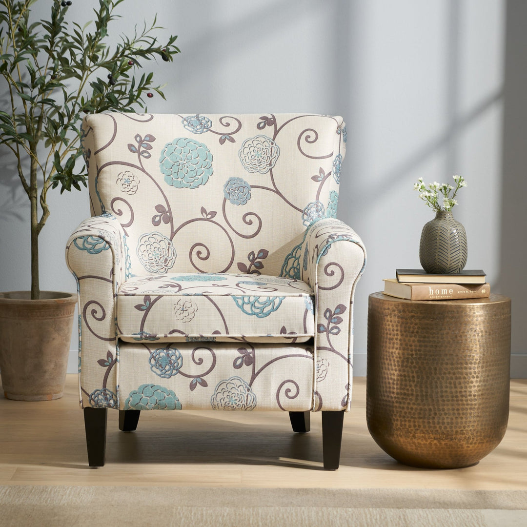 Upholstered Chair with Floral Pattern Design and Solid Wood Legs - Pier 1