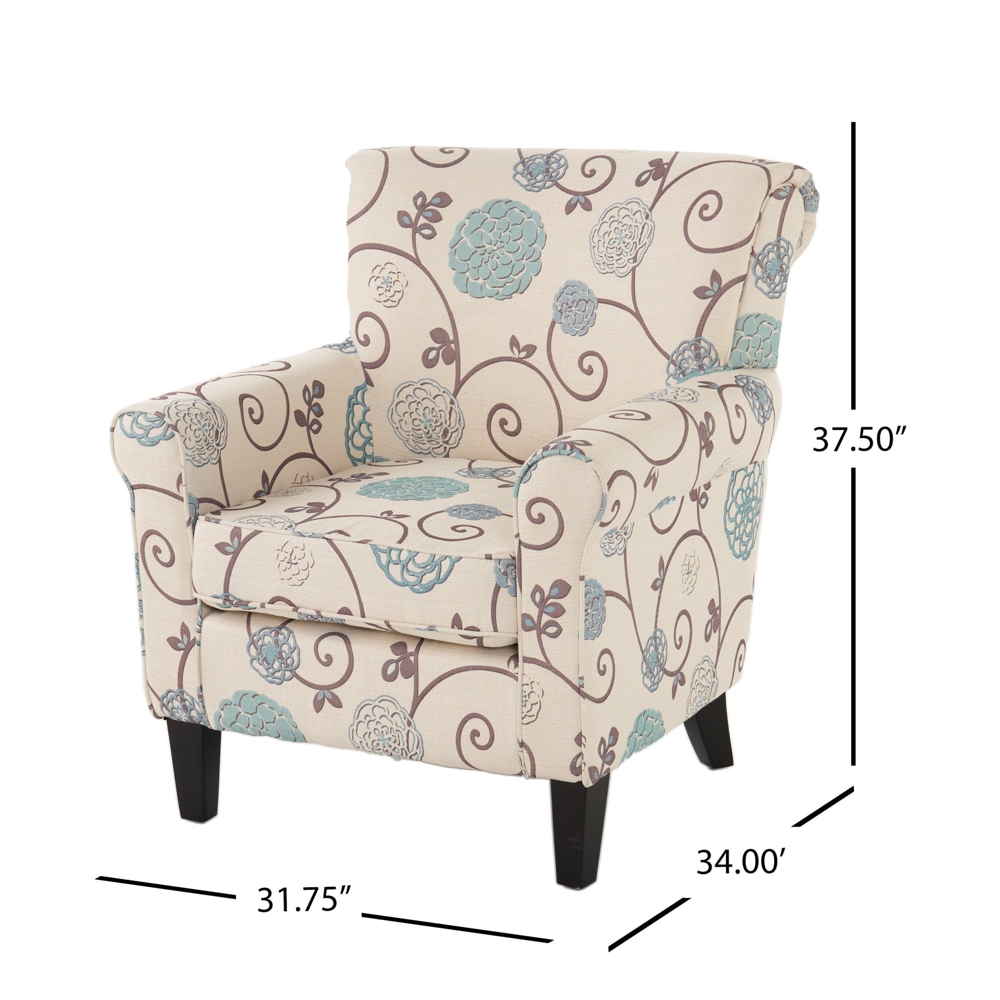 Upholstered Chair with Floral Pattern Design and Solid Wood Legs - Pier 1