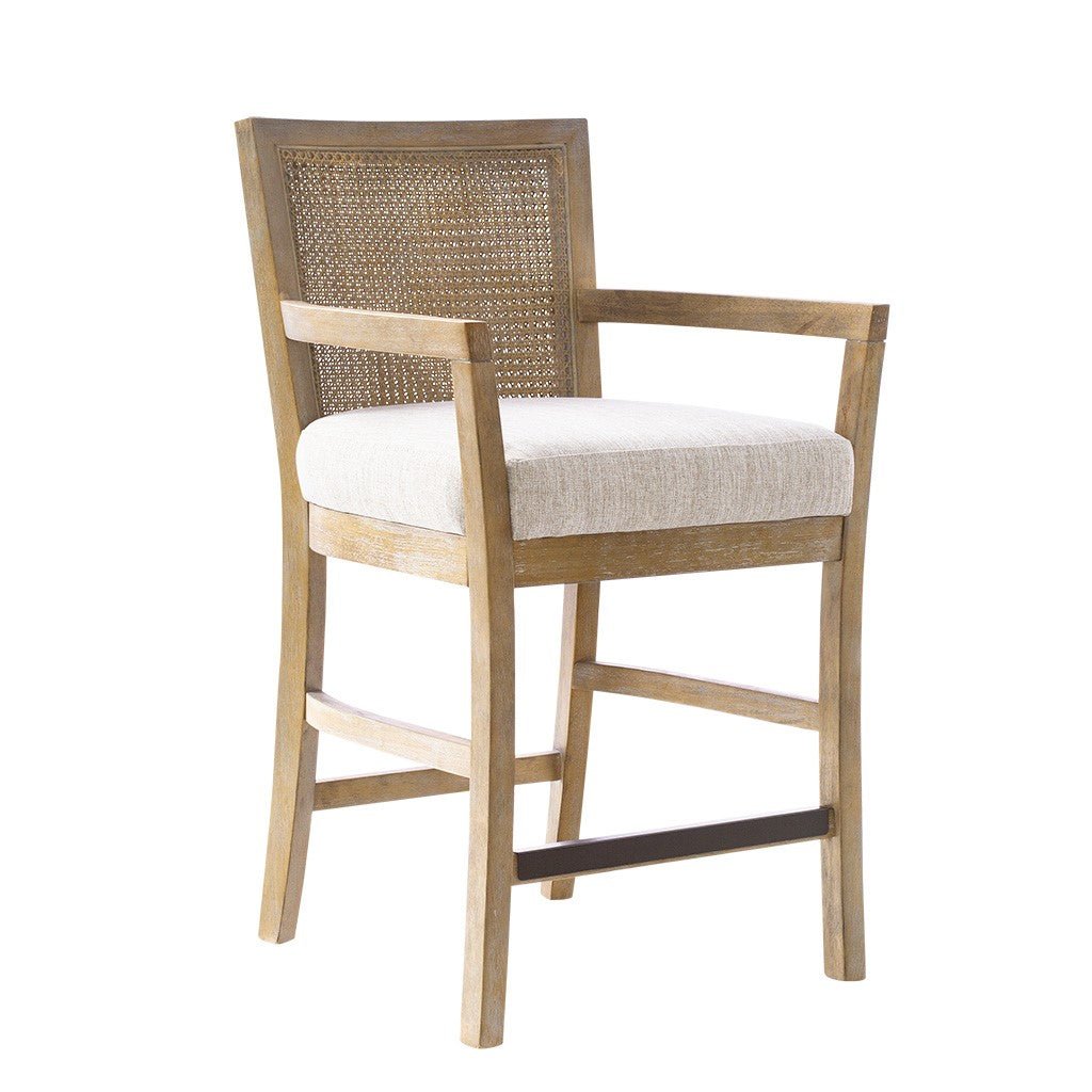 Upholstered Counter Stool with Cane Back and Open Arm Design - Pier 1