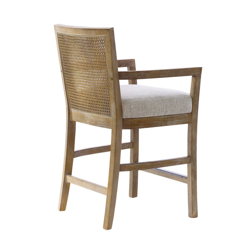 Upholstered Counter Stool with Cane Back and Open Arm Design - Pier 1