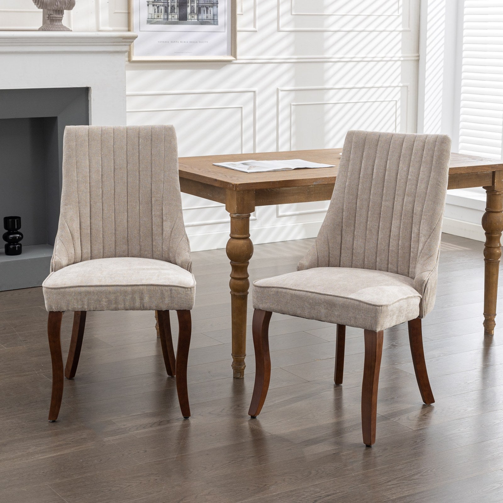 Upholstered Dining Chair with Curved Legs and High Backres, Set of 2 ...