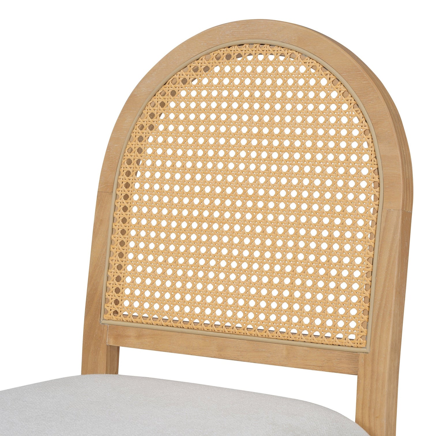 Upholstered Dining Chair with Rattan Backrests and Arched Back, Set of ...