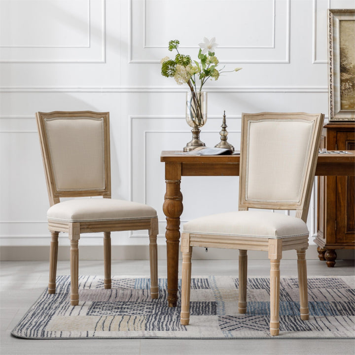 Upholstered Dining Chair with Square Back and Solid Wood Frame, Set of ...