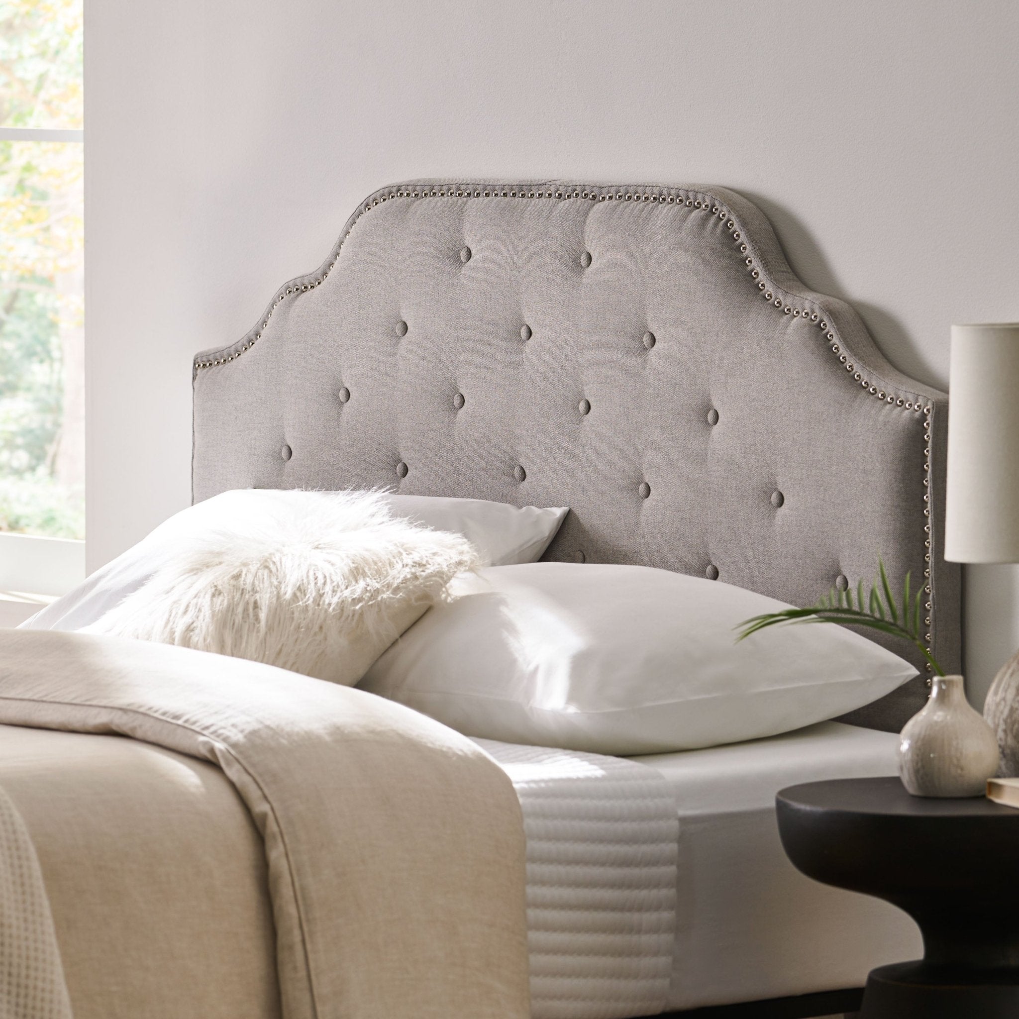 Upholstered Headboard with Diamond Tufted and Nail Head Trim, Queen and ...