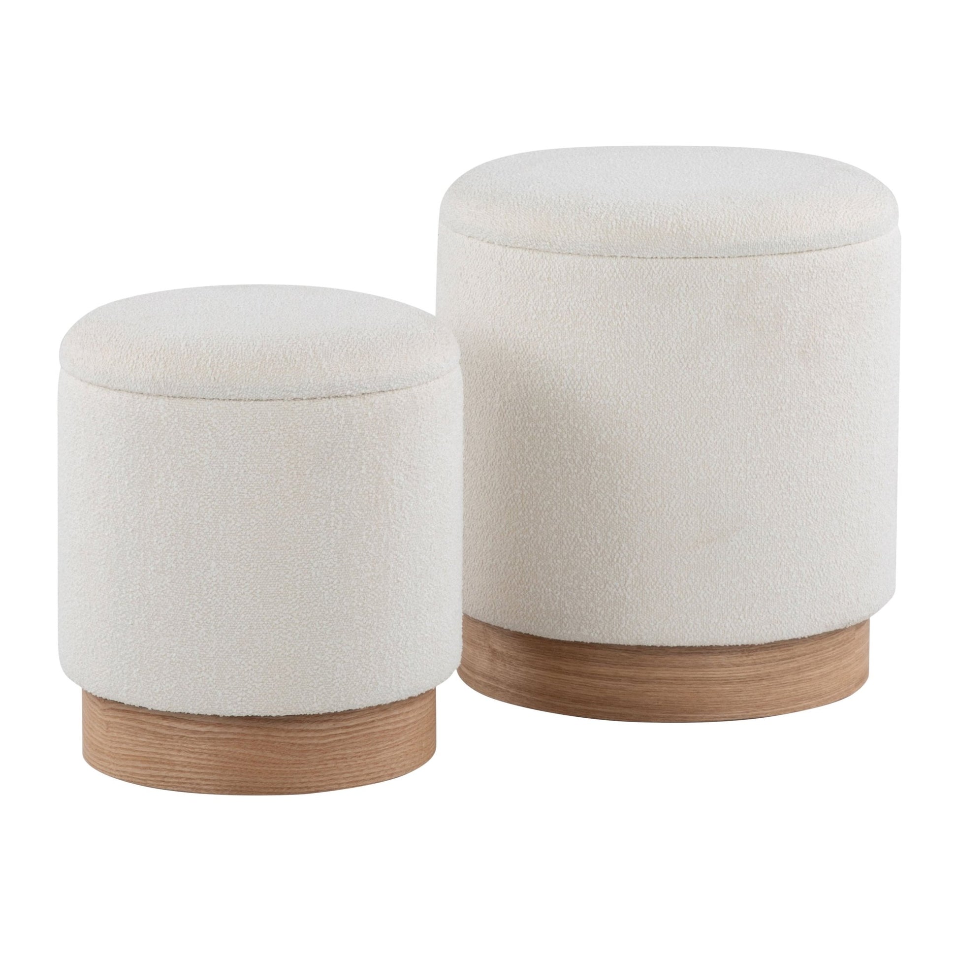 Upholstered Ottoman with Natural Wood Base, Set of 2 - Pier 1