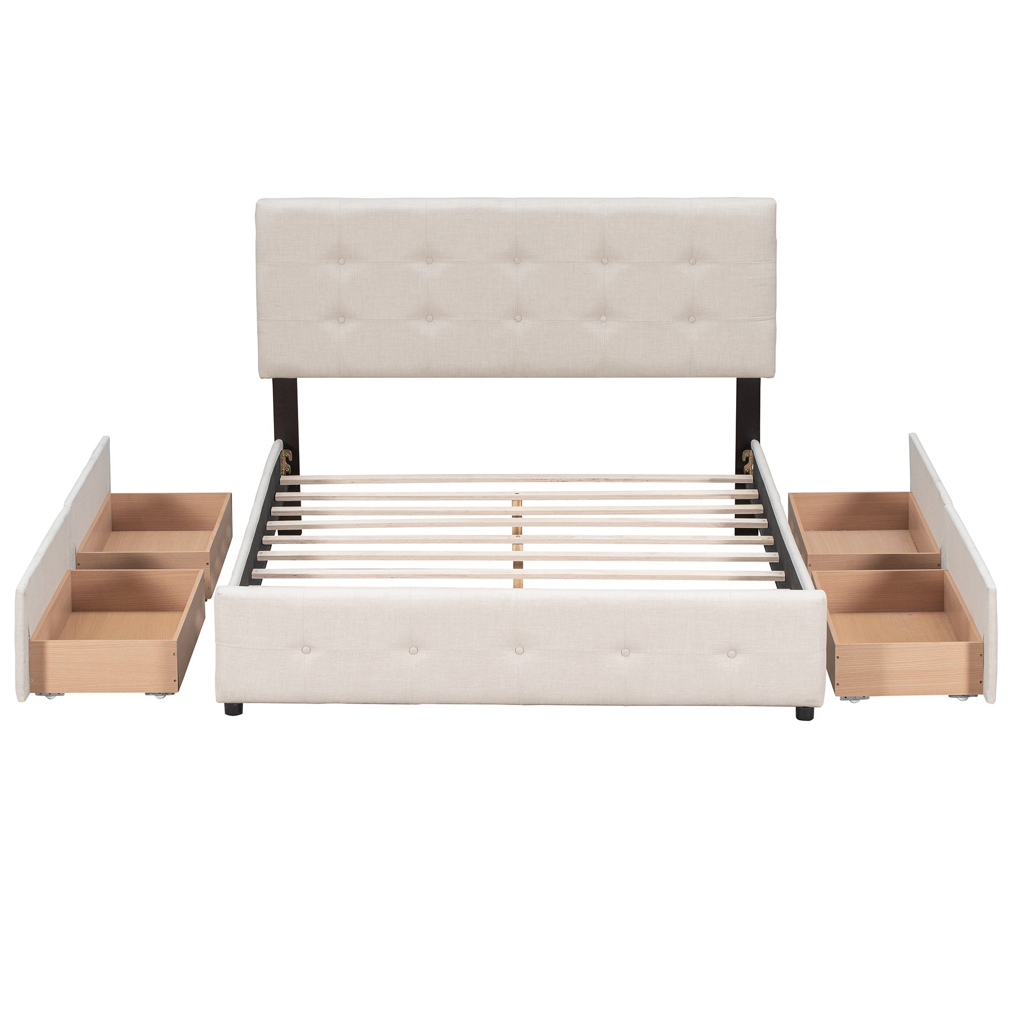 Upholstered Queen Platform Bed with Classic Headboard and 4 Drawers ...