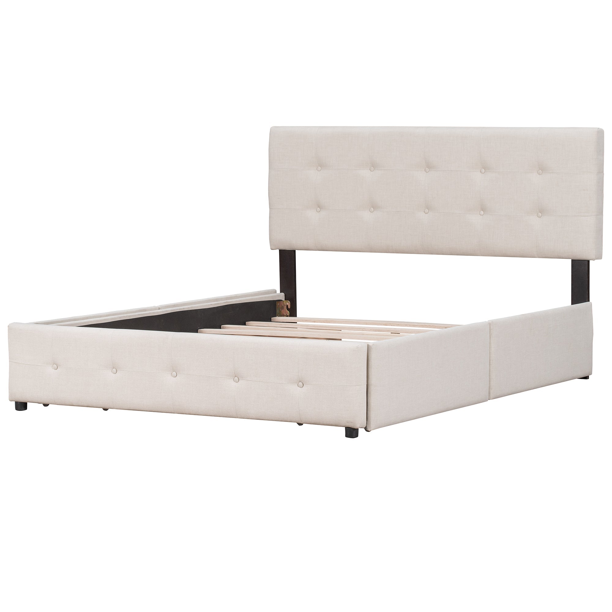 Upholstered Queen Platform Bed with Classic Headboard and 4 Drawers ...