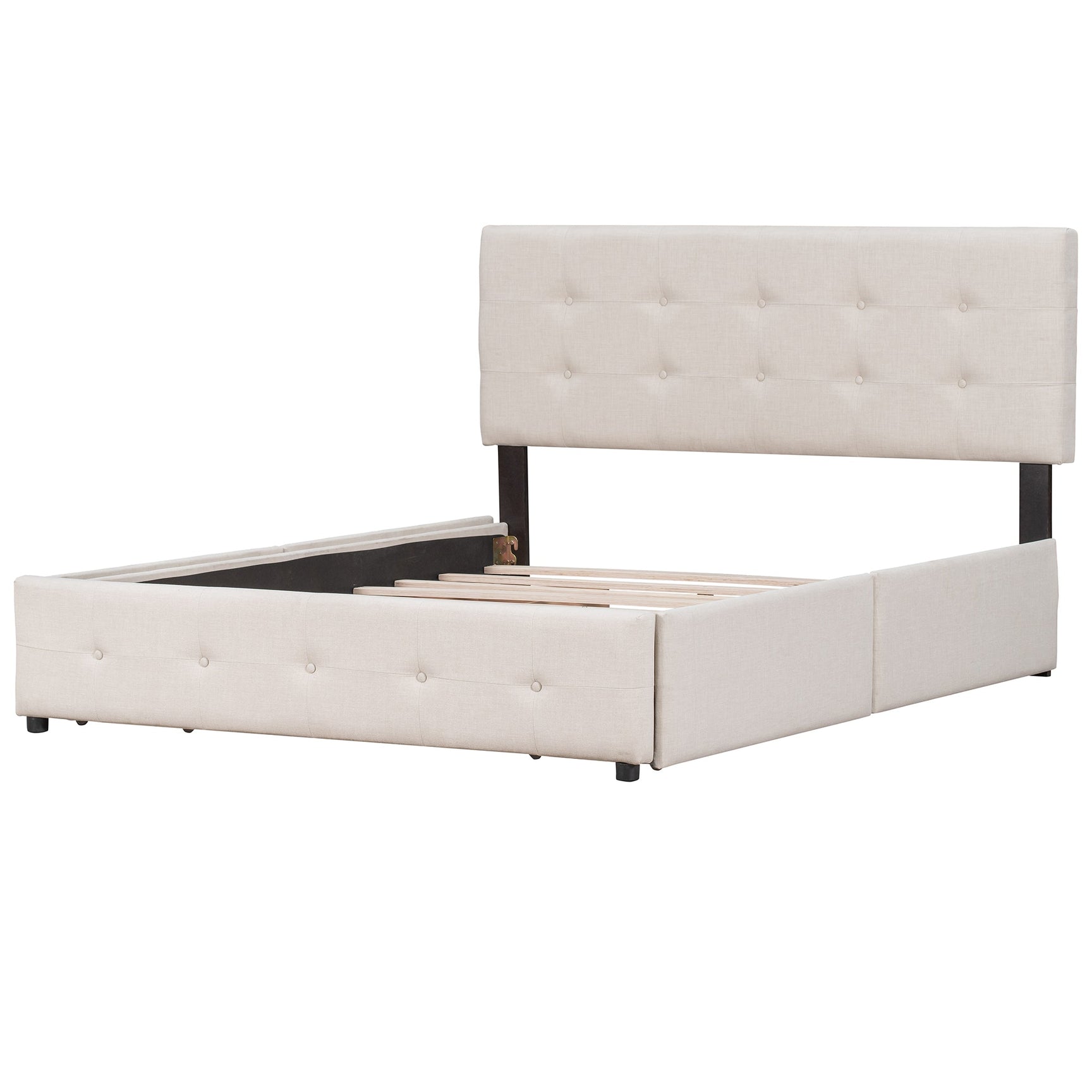 Upholstered Queen Platform Bed with Classic Headboard and 4 Drawers ...
