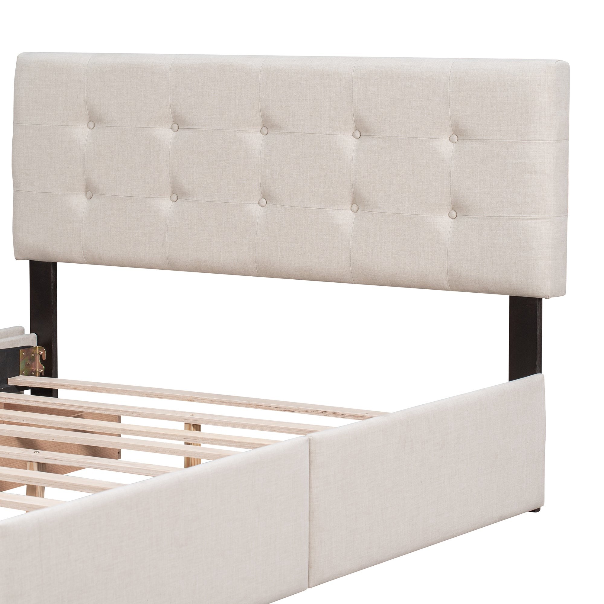 Upholstered Queen Platform Bed with Classic Headboard and 4 Drawers ...