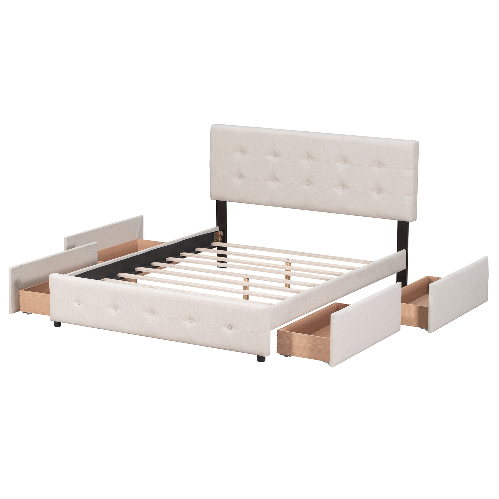 Upholstered Queen Platform Bed with Classic Headboard and 4 Drawers ...
