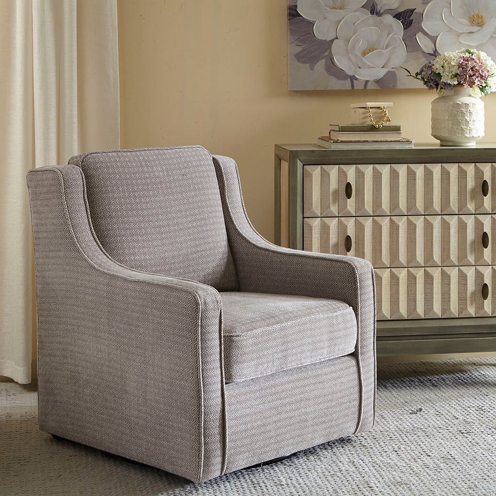 Upholstered Swivel Chair with Curved Armrest and Metal Base - Pier 1