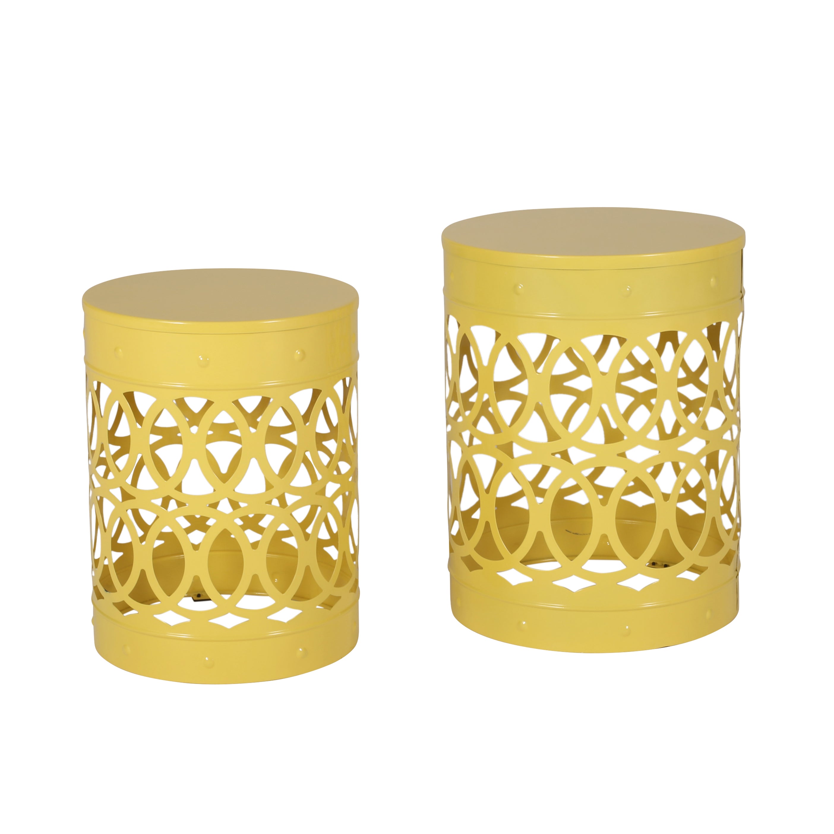 Symmetry Yellow Outdoor Cylindrical End Table with Overlapping Circle ...