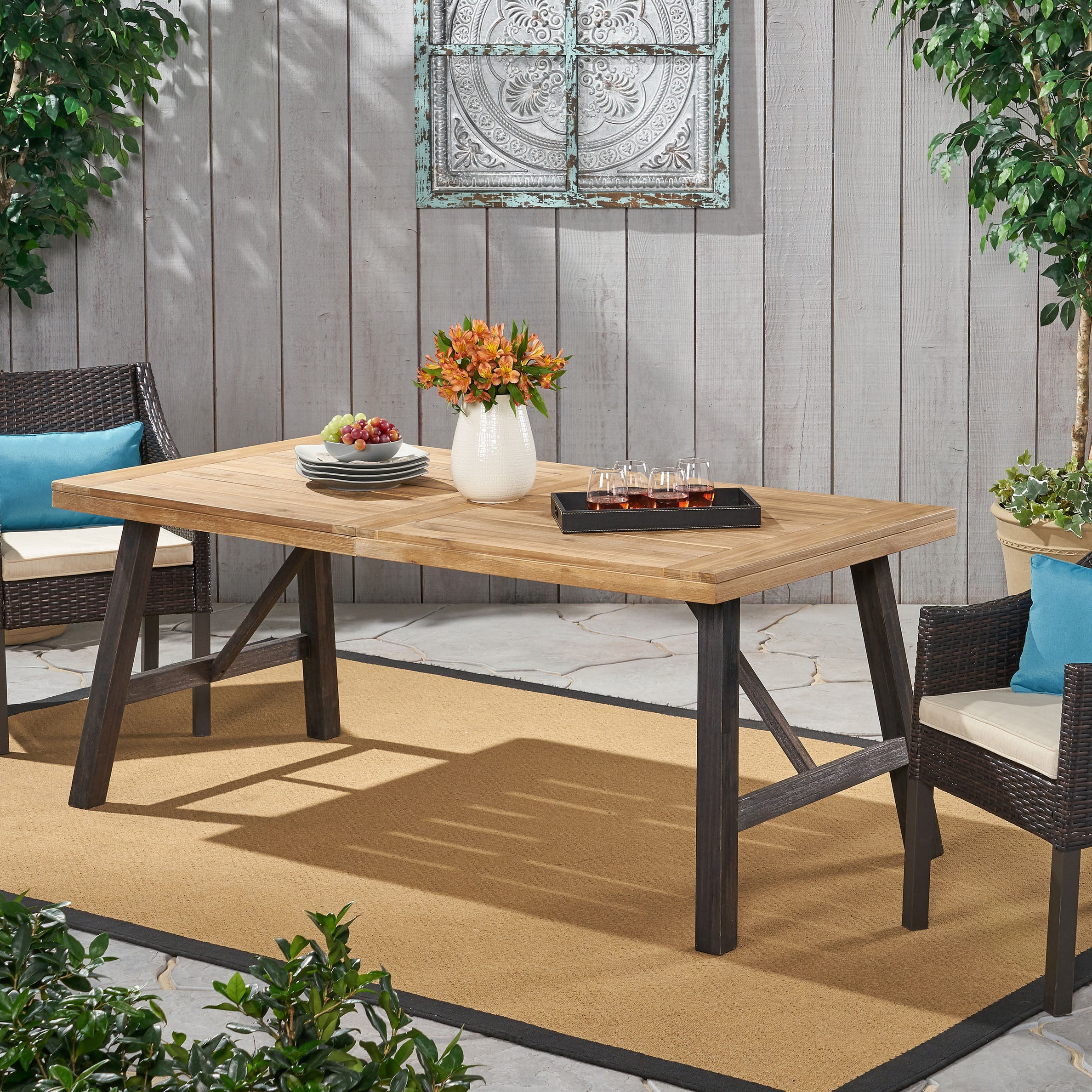 Outdoor Weather-Resistant Dining Table with Slat Panel Design - Pier 1