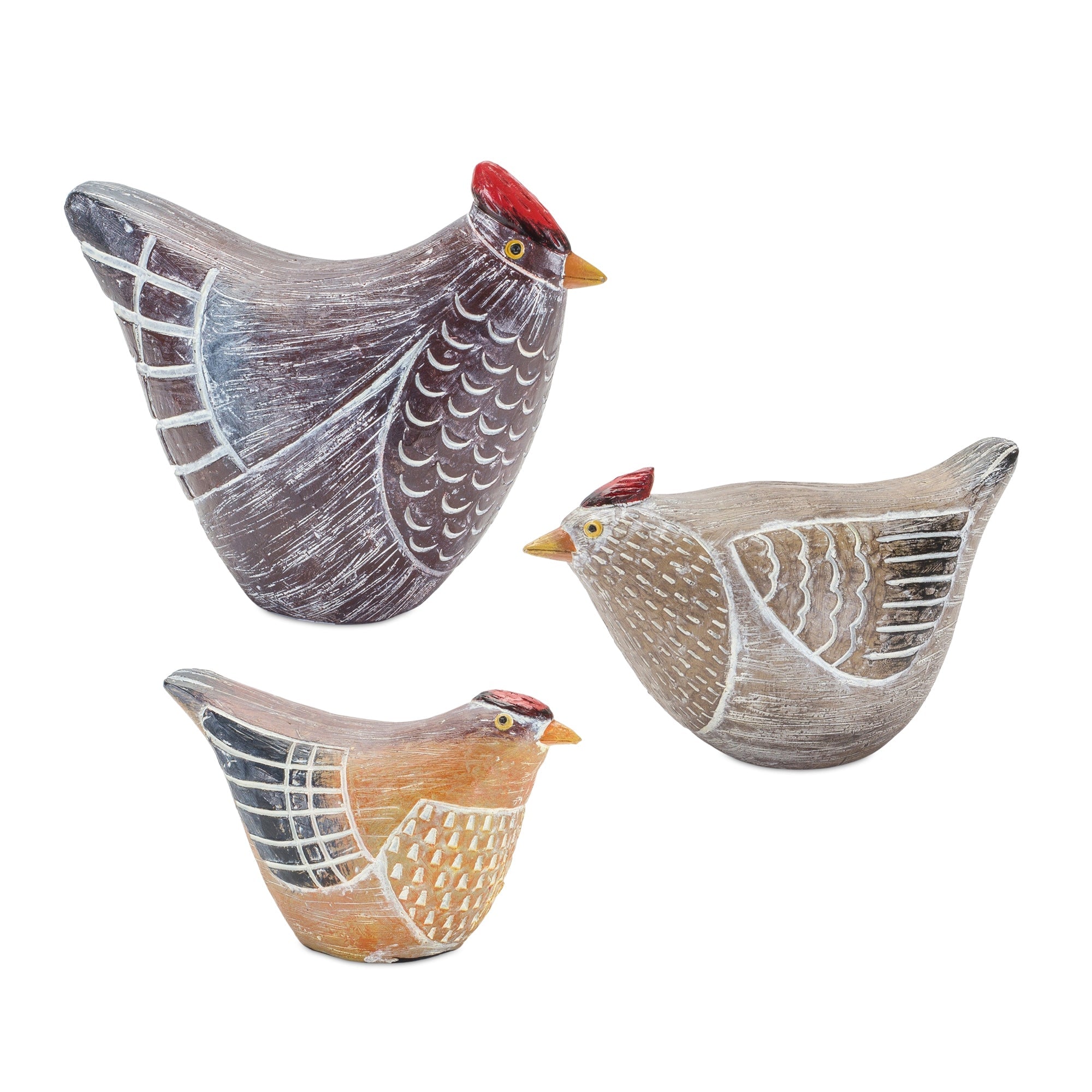 Etched Chicken Shelf Sitter with Wood Grain Design, Set of 6 - Pier 1