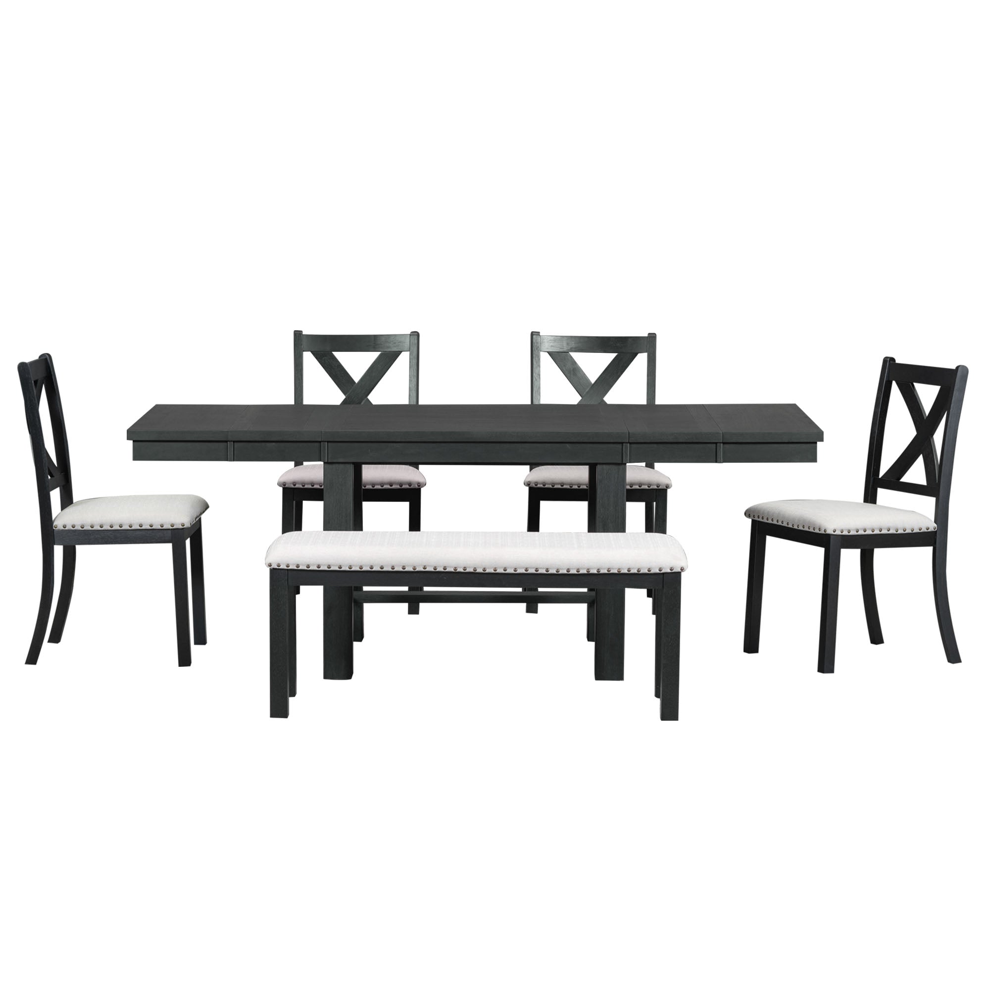 Farmhouse 82" 6-Piece Extendable Dining Table with Footrest, 4 ...