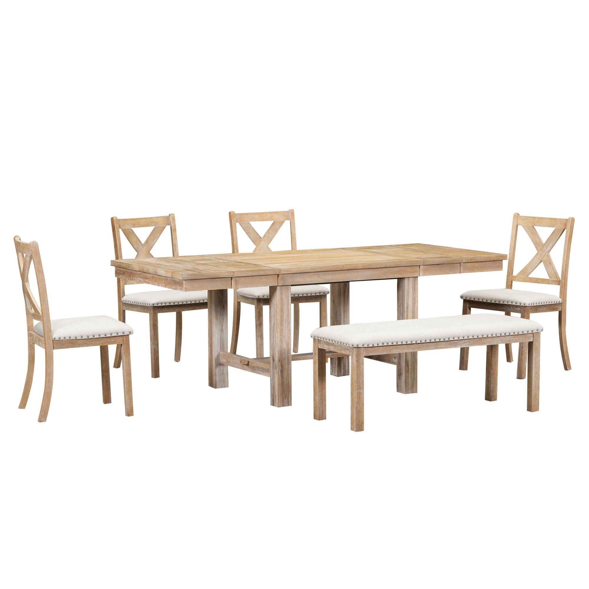 Farmhouse 82" 6-Piece Extendable Dining Table with Footrest, 4 ...