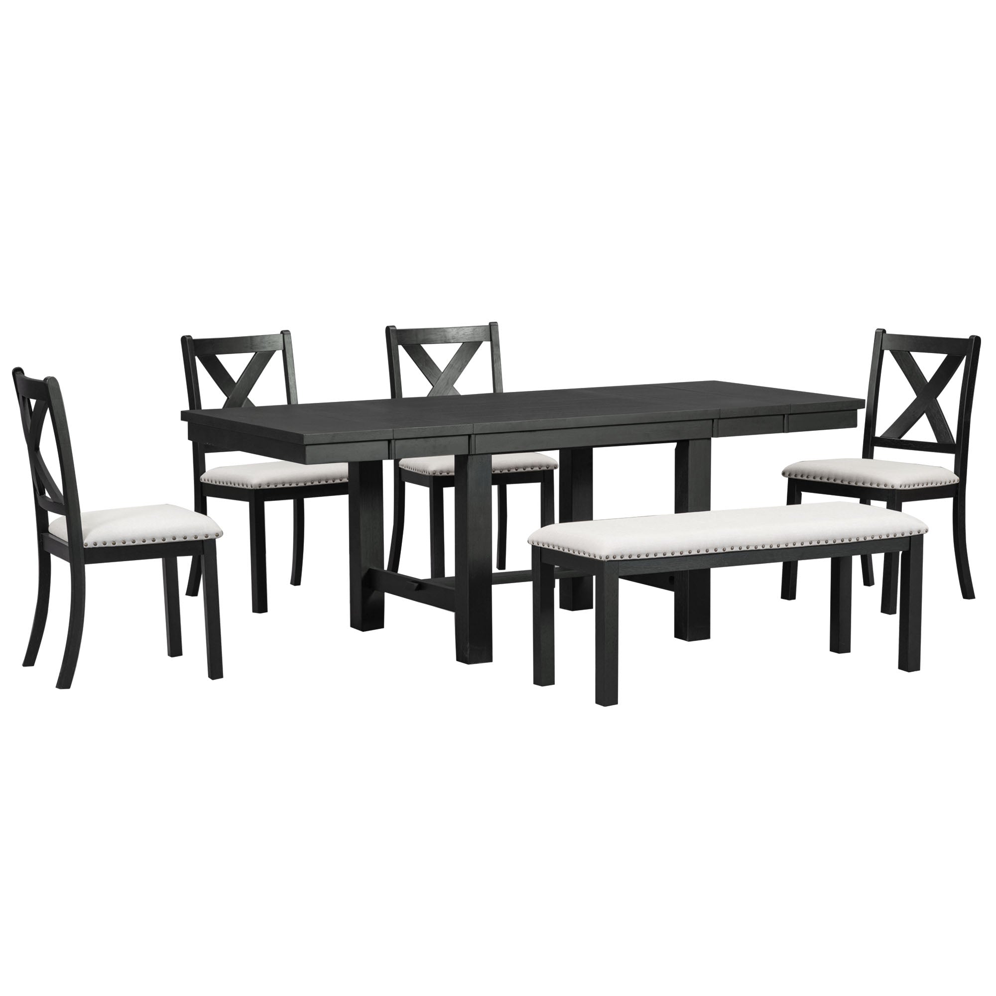 Farmhouse 82" 6-Piece Extendable Dining Table with Footrest, 4 ...