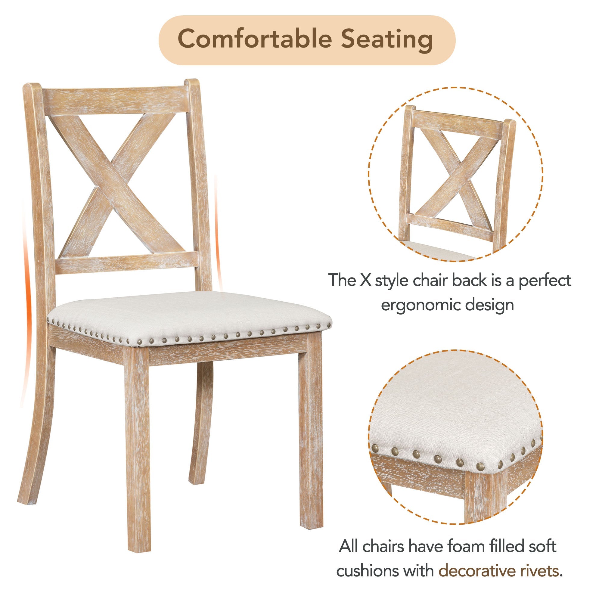 Farmhouse 82" 6-Piece Extendable Dining Table with Footrest, 4 ...