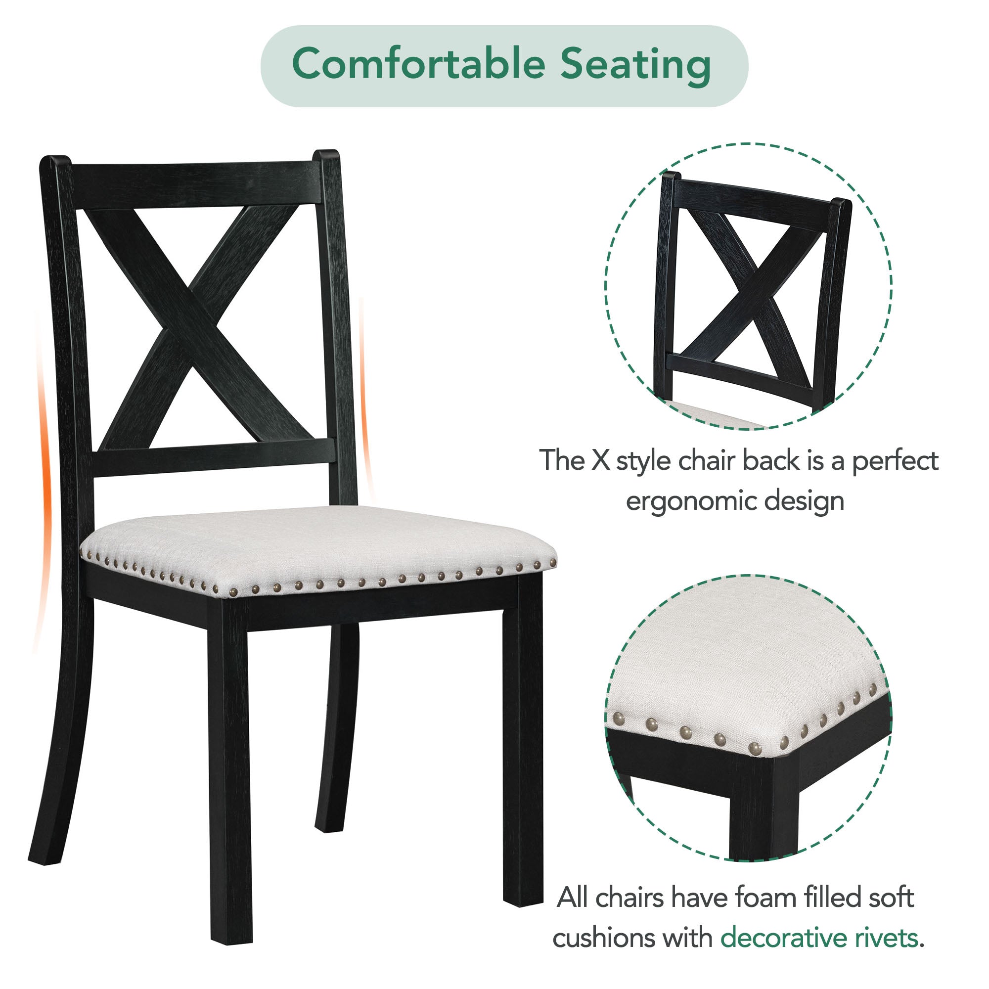 Farmhouse 82" 6-Piece Extendable Dining Table with Footrest, 4 ...