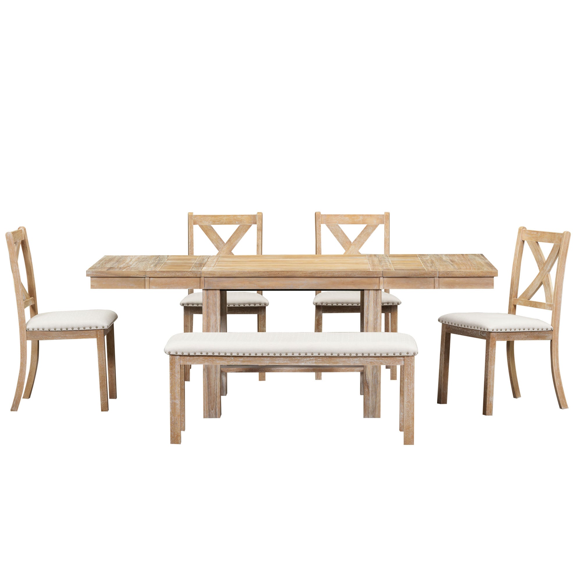 Farmhouse 82" 6-Piece Extendable Dining Table with Footrest, 4 ...