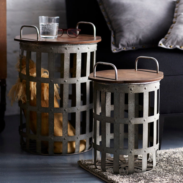 Galvanized Metal and Wood Side Basket Tables, Set of 2 - Pier 1