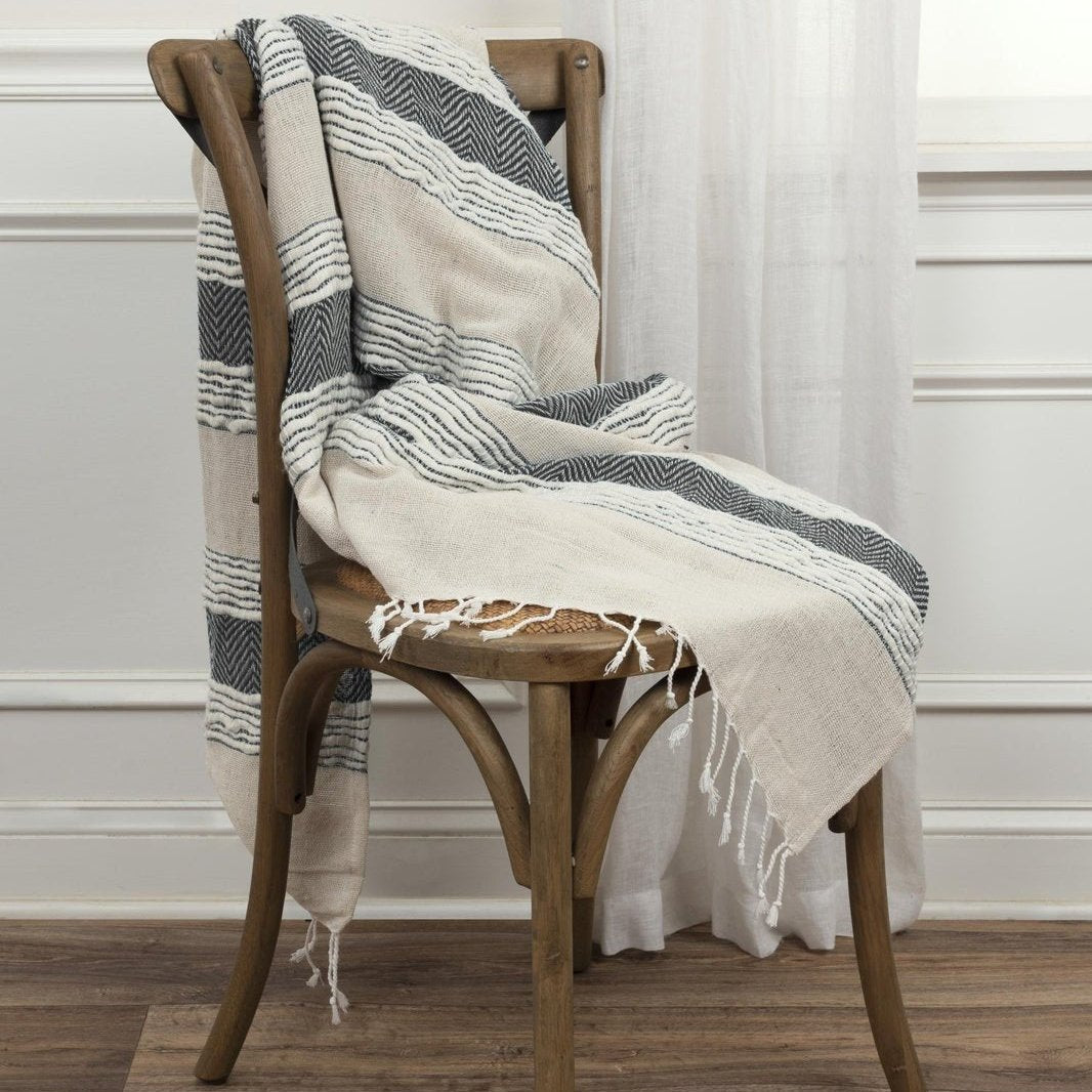 Hand loomed Stripe And Chevron 90% Cotton, 10% Acrylic Throw - Pier 1