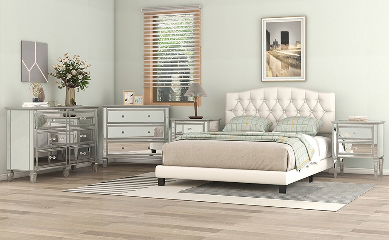 Josephine Upholstered Platform Bed with Saddle Curved Headboard and ...