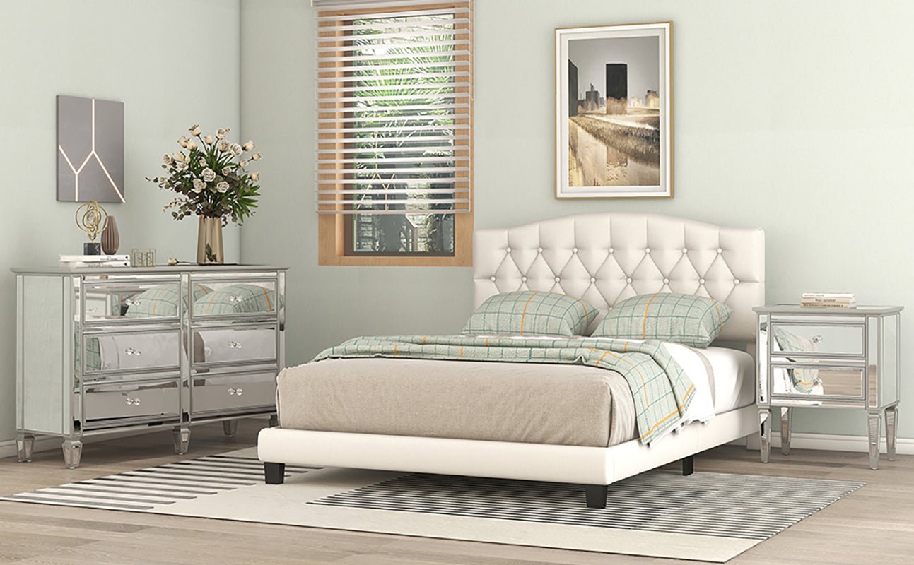 Josephine Upholstered Platform Bed with Saddle Curved Headboard and ...