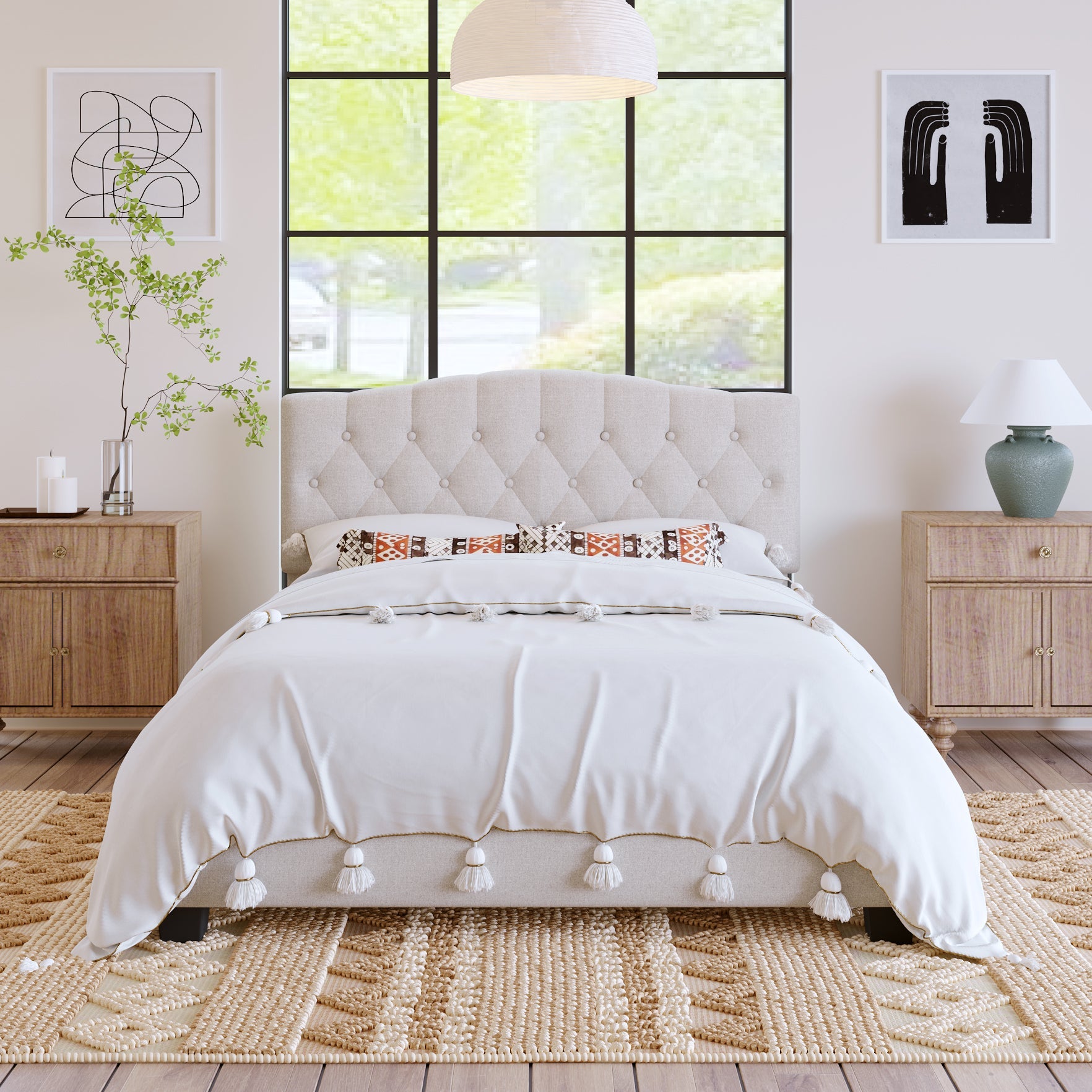 Josephine Upholstered Platform Bed with Saddle Curved Headboard and ...