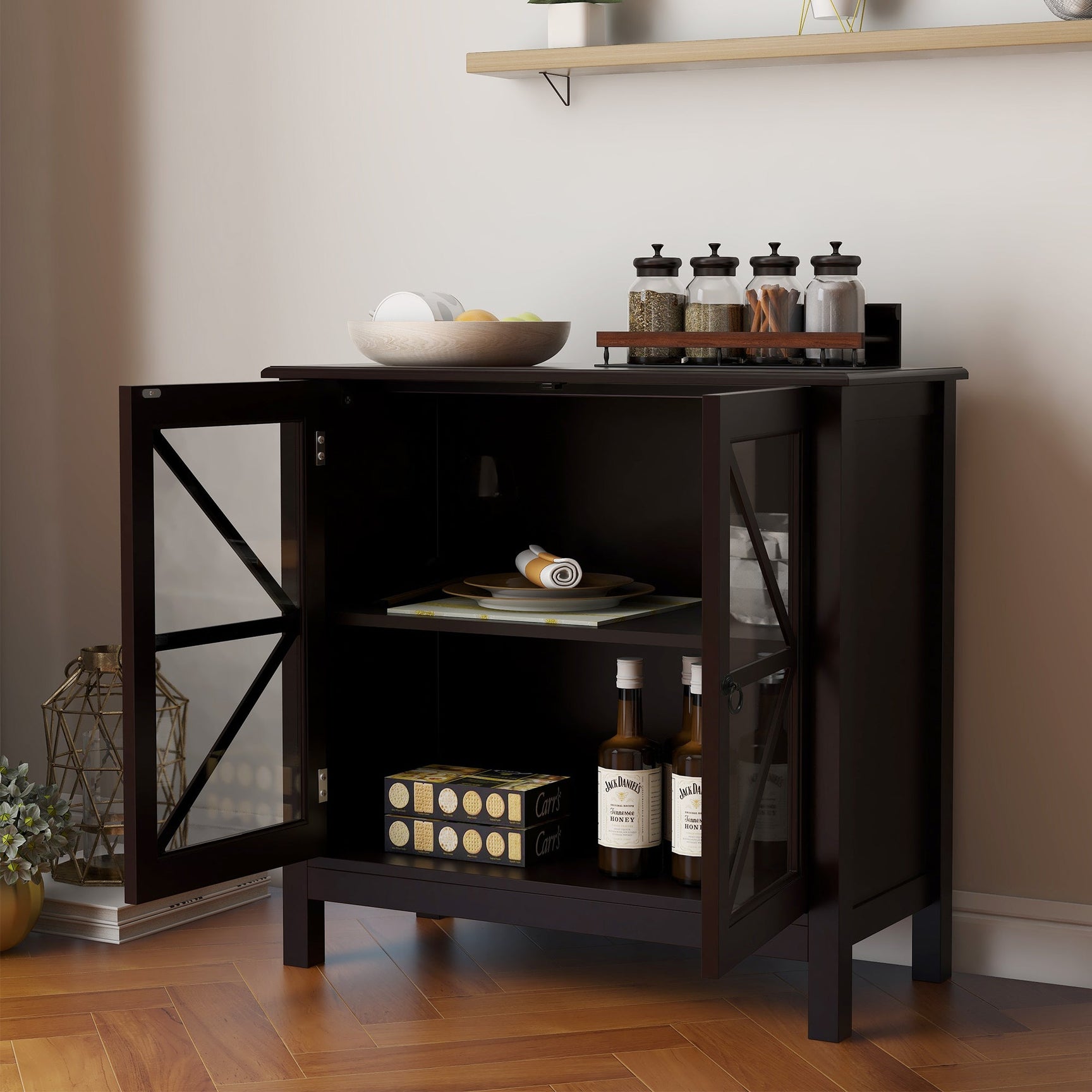 Rhapsody Kitchen Cabinet with Double Glass Doors - Pier 1