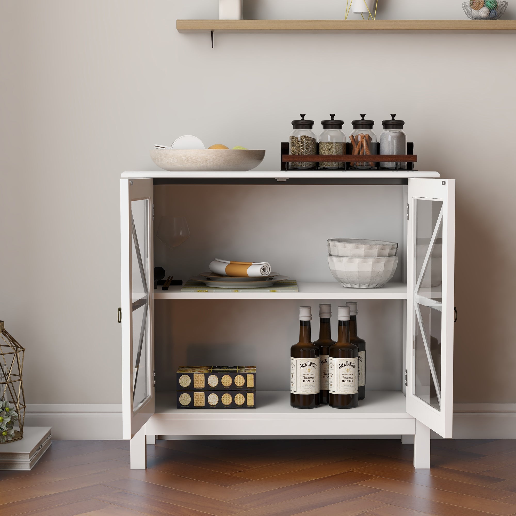 Rhapsody Kitchen Cabinet with Double Glass Doors - Pier 1