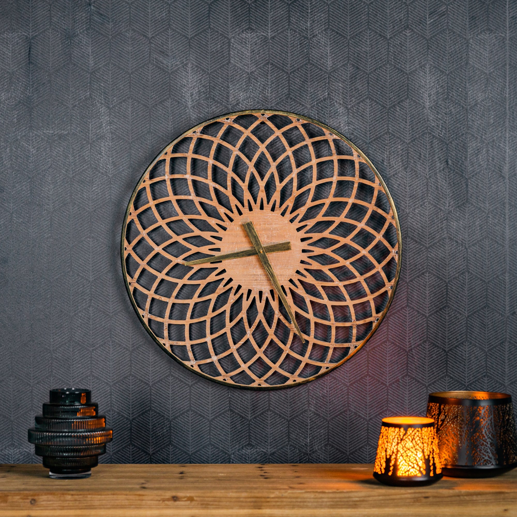 Round Lattice Wood Wall Clock 23.75" - Pier 1