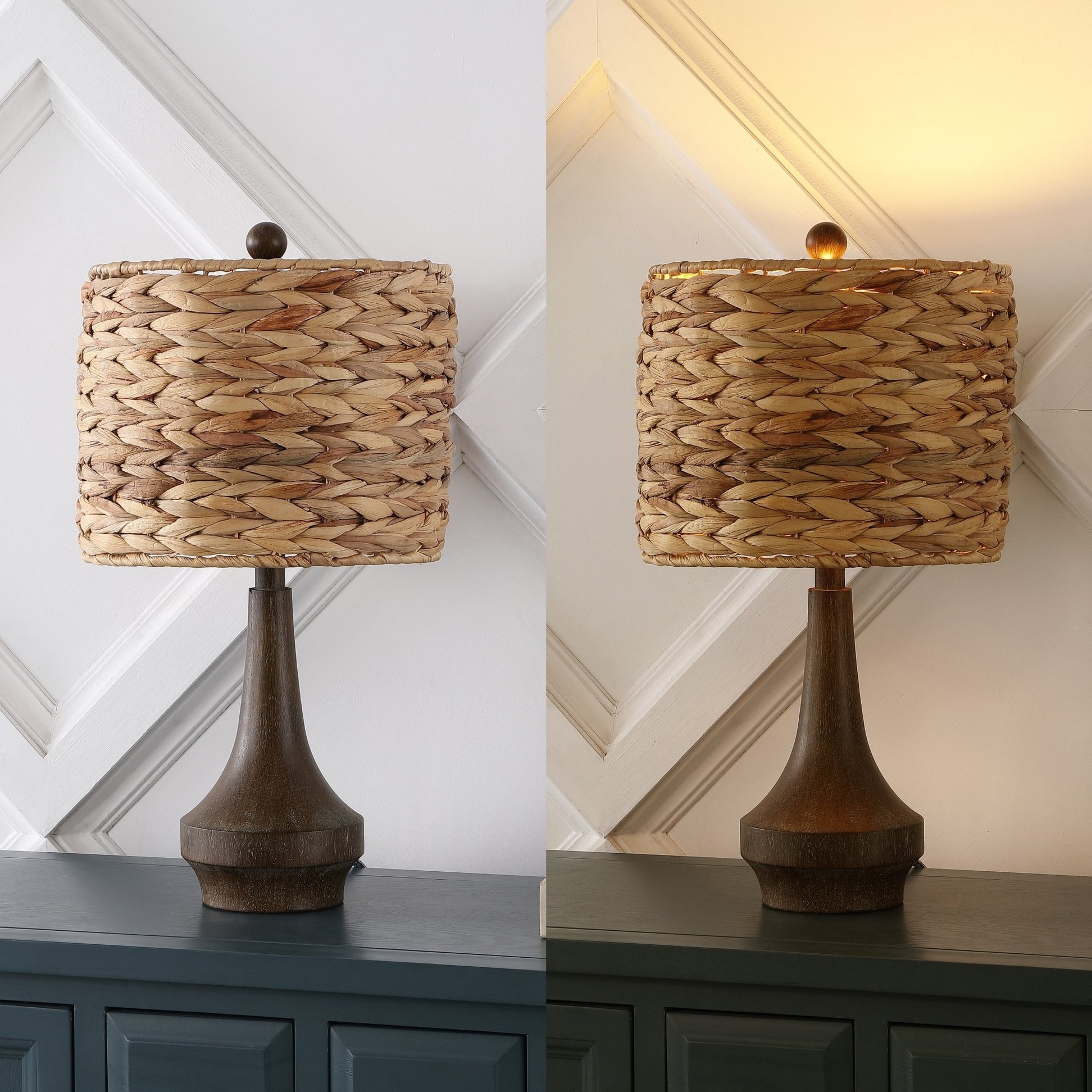 Theodore Rustic Farmhouse Handwoven Rattan/Resin LED Table Lamp - Pier 1